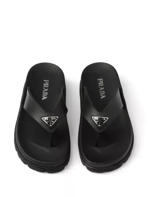 Prada Triangle-logo Rubber Flip Flops - Black