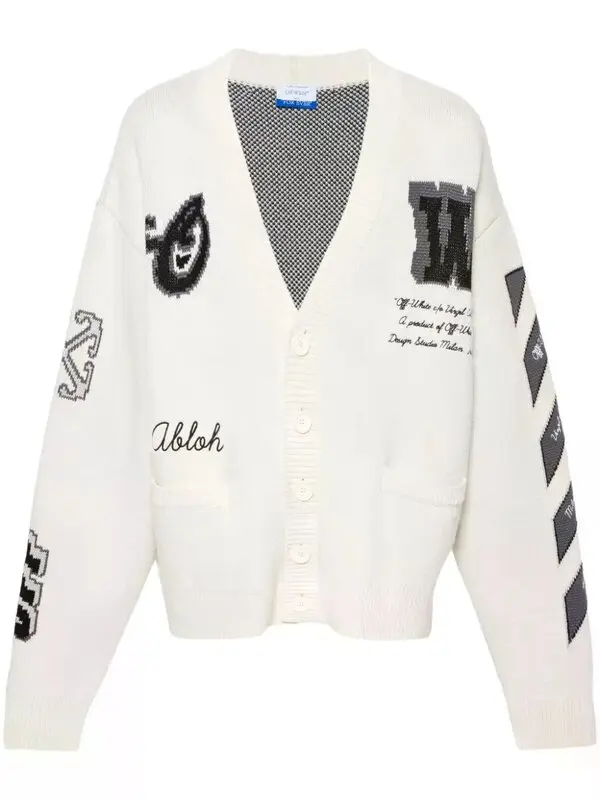 Off-White Varsity Ribbed V-neck Cardigan - Neutrals