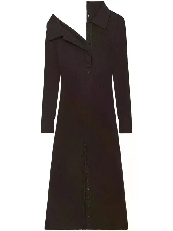 COURREGES Multi-button Midi Wool Dress - Brown