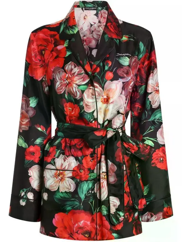 Dolce & Gabbana Rose-print Twill Shirt - Black