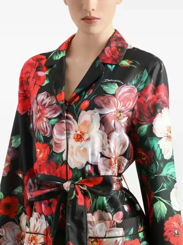 Dolce & Gabbana Rose-print Twill Shirt - Black