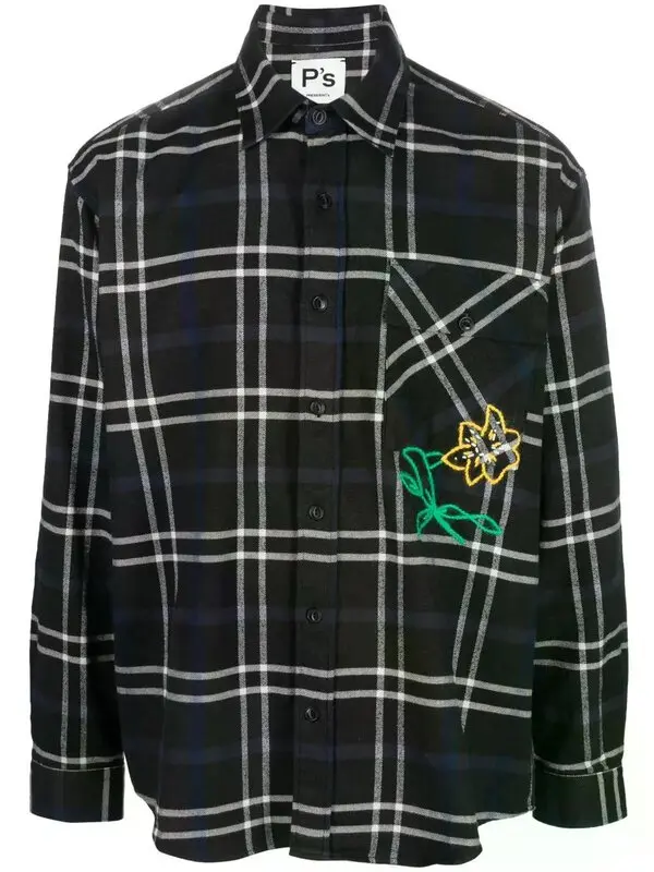 PRESIDENT’S Embroidered-floral Check Shirt
