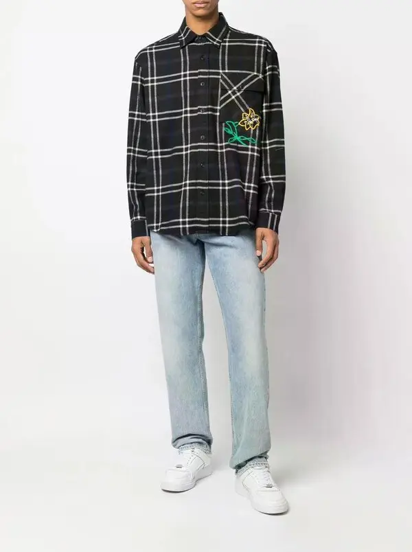 PRESIDENT’S Embroidered-floral Check Shirt