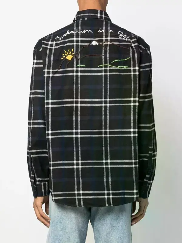 PRESIDENT’S Embroidered-floral Check Shirt