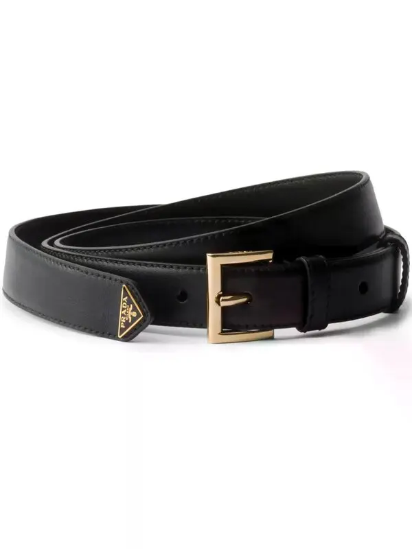 Prada Logo Plaque Leather Belt - Black