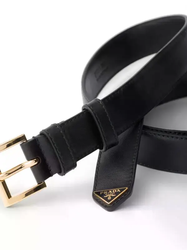 Prada Logo Plaque Leather Belt - Black
