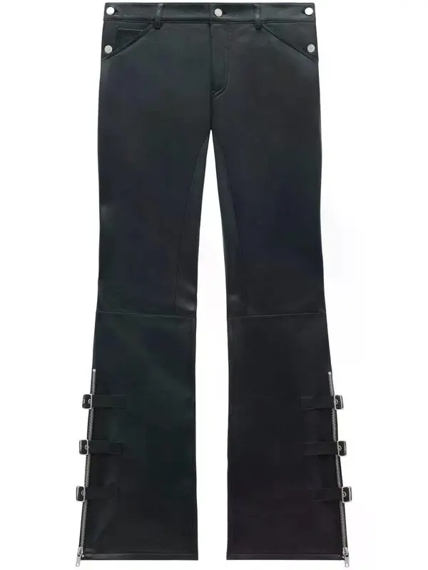 COURREGES Flared Leather Trousers With Buckle Detail - Black