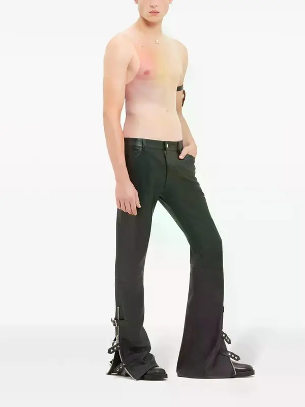 COURREGES Flared Leather Trousers With Buckle Detail