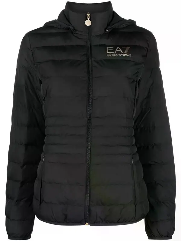EA7 Hooded Puffer Jacket With Logo Print