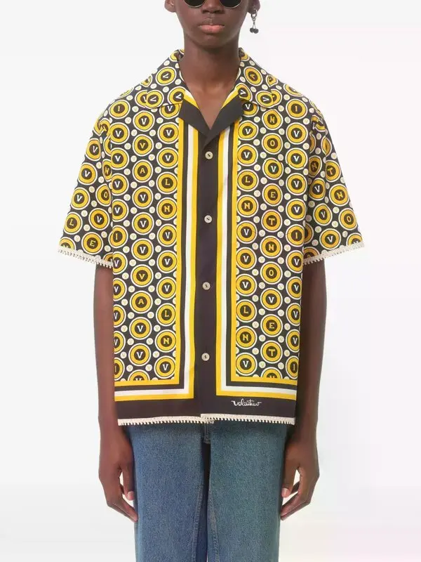 Valentino Garavani Cotton Poplin Bowling Shirt With Bulles Royales Print - Black