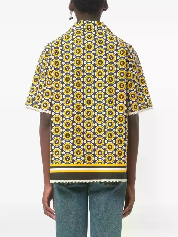 Valentino Garavani Cotton Poplin Bowling Shirt With Bulles Royales Print - Black