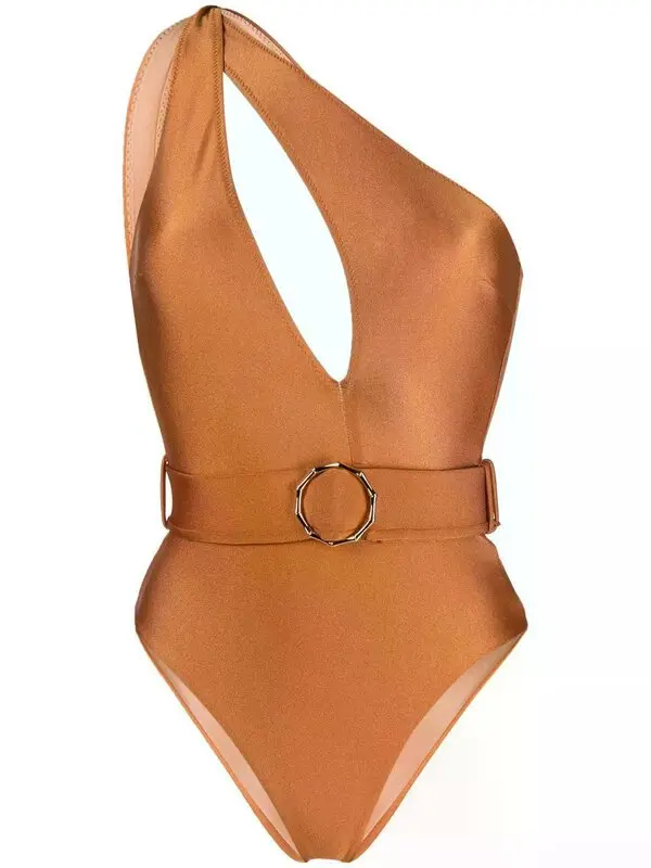 NOIRE SWIMWEAR One-shoulder One-piece Swimsuit With Belted Waist - Neutrals