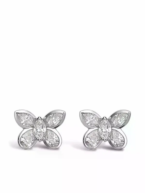 PRAGNELL 18kt White Gold Butterfly Diamond Stud Earrings - Silver