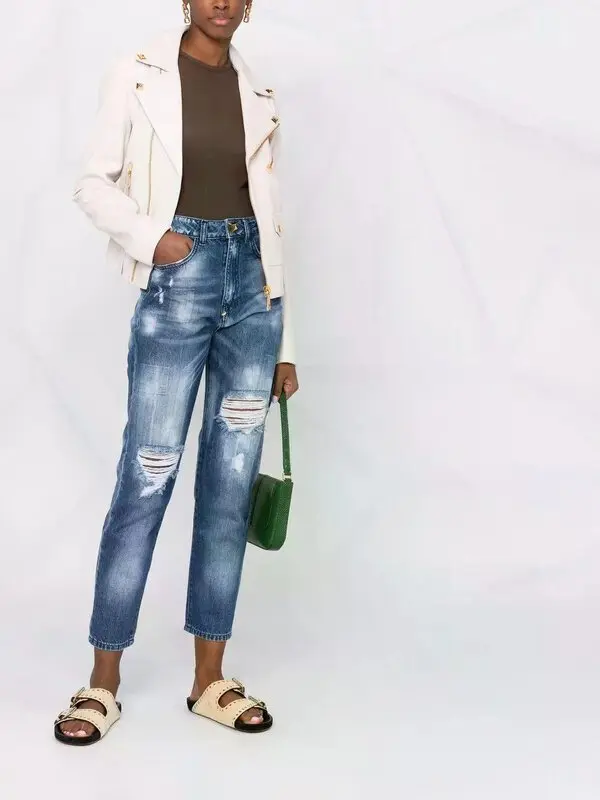 Philipp Plein High-rise Distressed Cropped Jeans