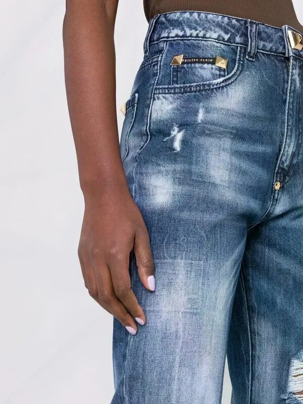 Philipp Plein High-rise Distressed Cropped Jeans