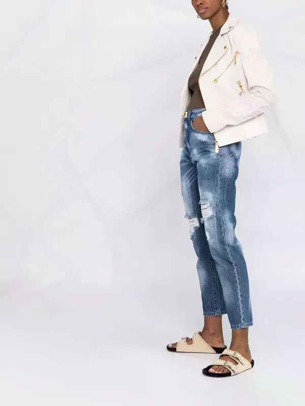 Philipp Plein High-rise Distressed Cropped Jeans