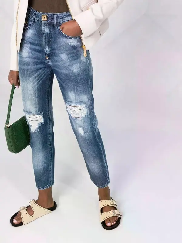 Philipp Plein High-rise Distressed Cropped Jeans