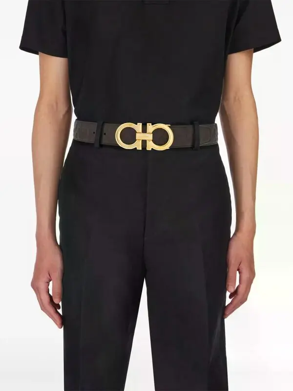 FERRAGAMO Gancini Reversible Calfskin Belt - Black