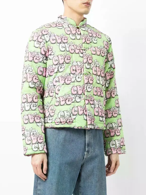 Comme Des Garçons Padded Jacket With Logo Print - Green