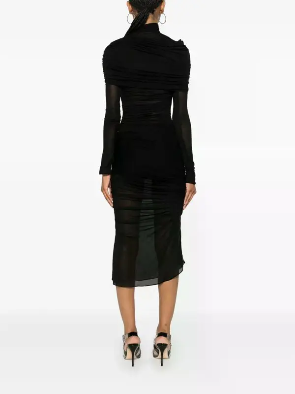 MUGLER Sheer Ruched Dress