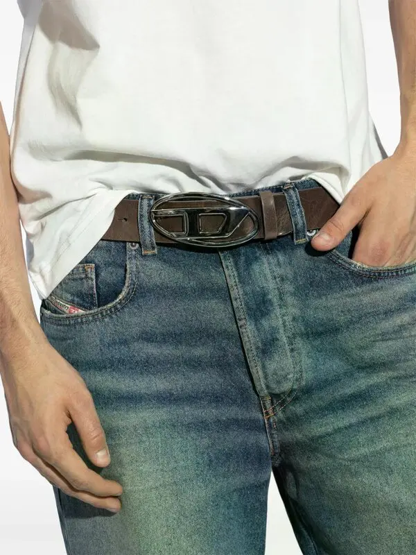 DIESEL® Leather Belt With Logo Buckle - Brown