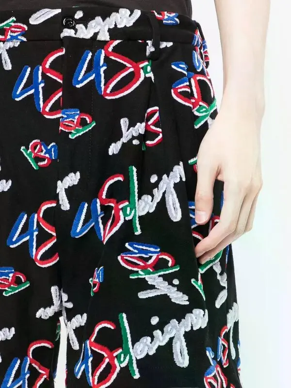 4SDESIGNS Logo Print Pleated Shorts