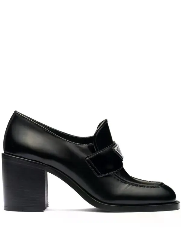 Prada Block-heel Brushed-leather Loafers