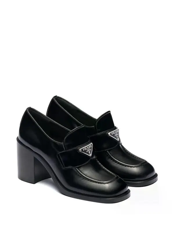 Prada Block-heel Brushed-leather Loafers