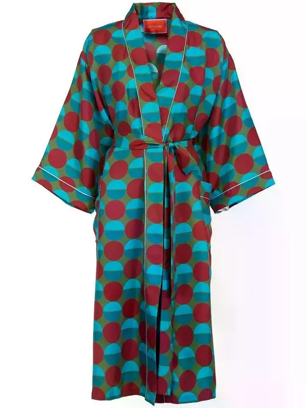 La DoubleJ Geometric-print Silk Robe - Green