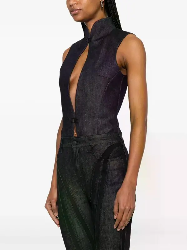 MUGLER Cut-out Denim Bodysuit