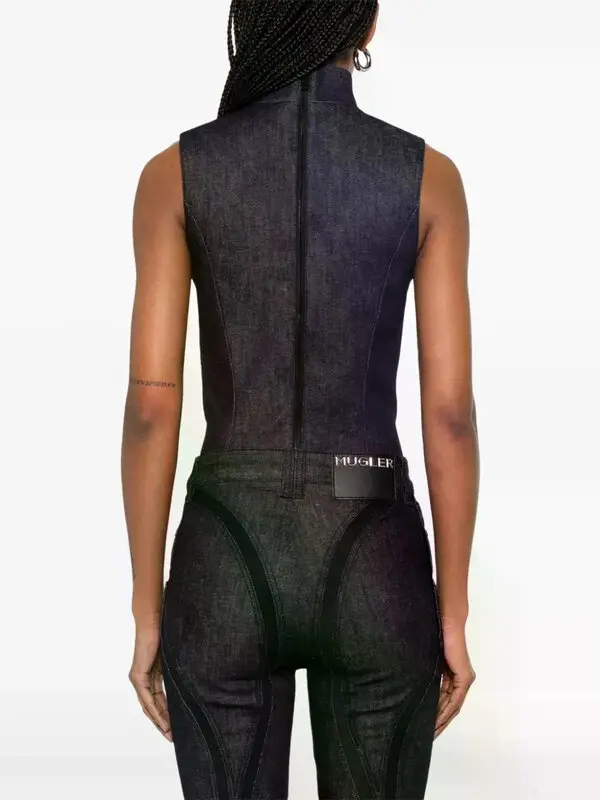 MUGLER Cut-out Denim Bodysuit