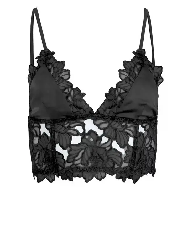 FLEUR DU MAL Whitney Embroidered Longline Triangle Bra - Black
