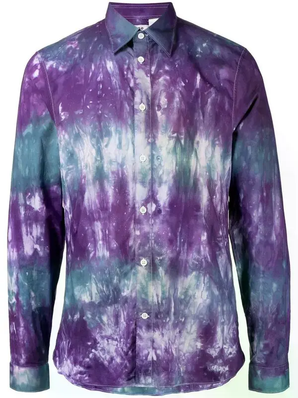 STAIN SHADE Long-sleeve Button-up Tie-dye Shirt