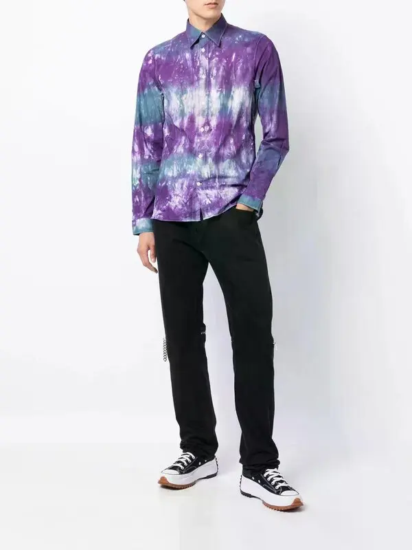 STAIN SHADE Long-sleeve Button-up Tie-dye Shirt