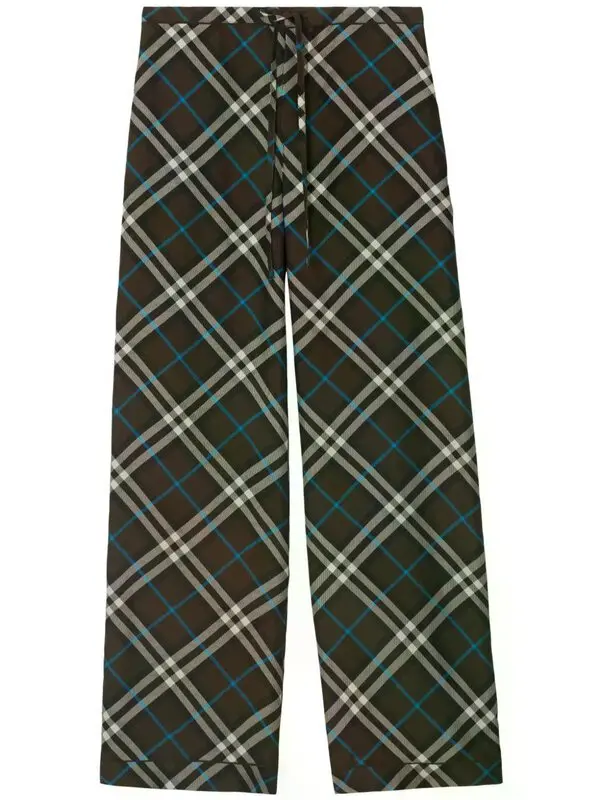 Burberry Check-pattern Silk Trousers - Brown