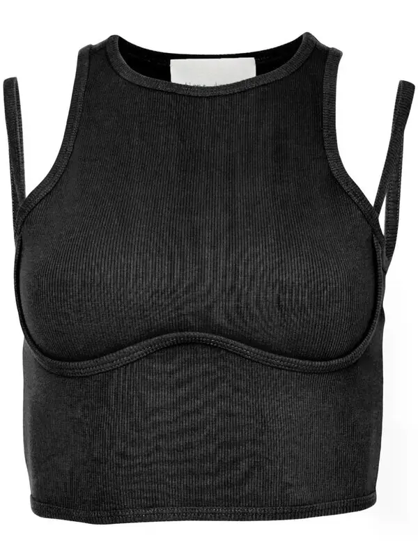 FLEUR DU MAL Strappy Ribbed Tank Top - Black