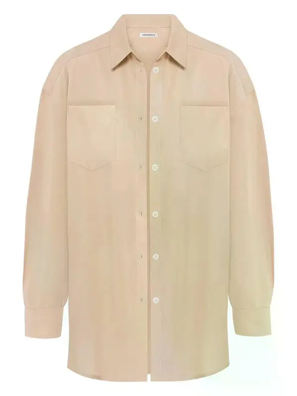 ANNAFOXY Sand Beige Pintuck Detail Shirt