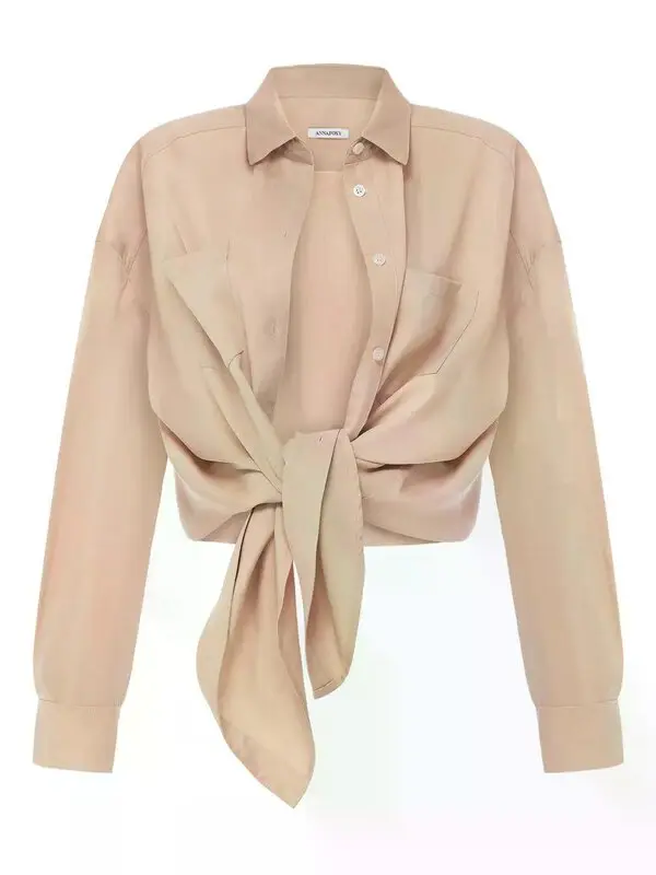 ANNAFOXY Sand Beige Pintuck Detail Shirt