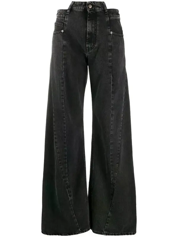 MAISON MARGIELA Asymmetrical Waist Wide Leg Jeans - Black