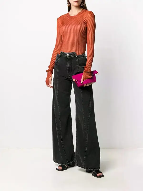 MAISON MARGIELA Asymmetrical Waist Wide Leg Jeans - Black