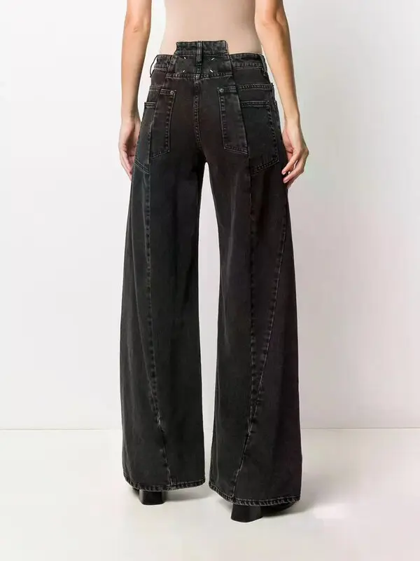 MAISON MARGIELA Asymmetrical Waist Wide Leg Jeans - Black