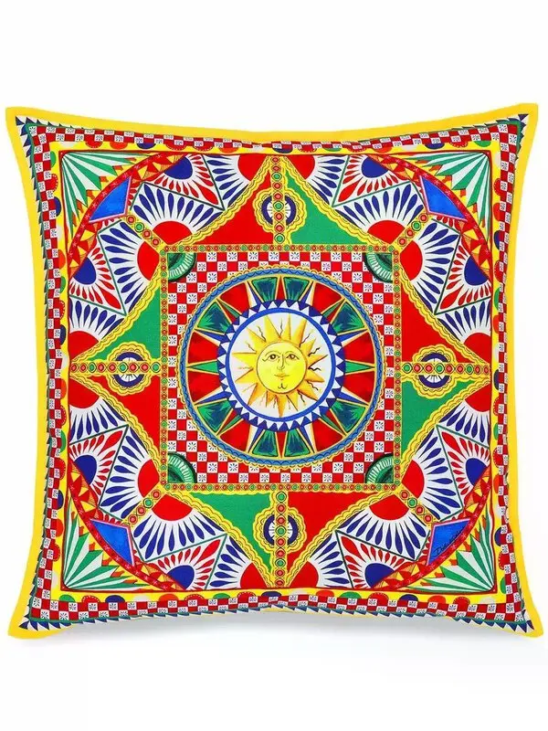 Dolce & Gabbana Medium Carretto-print Square Canvas Cushion - Red