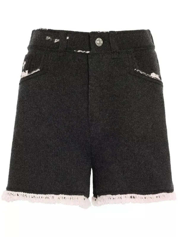 BARRIE Fine-knit Fringe-detail Shorts - Black