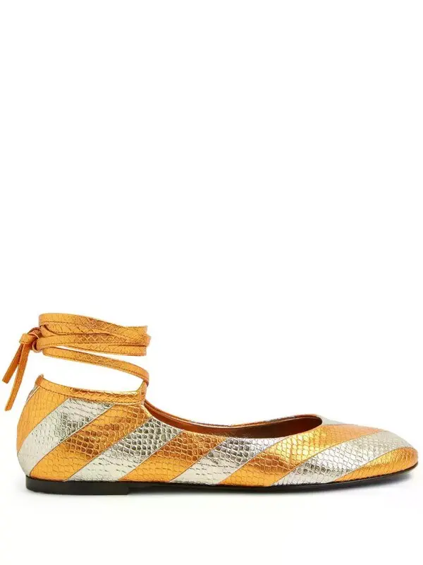 La DoubleJ Striped Metallic Ballerina Shoes - Orange