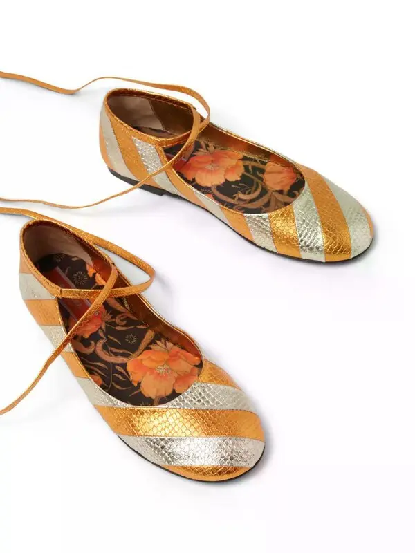 La DoubleJ Striped Metallic Ballerina Shoes - Orange