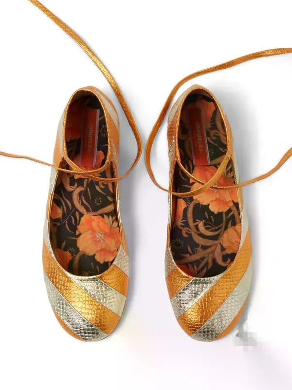 La DoubleJ Striped Metallic Ballerina Shoes - Orange