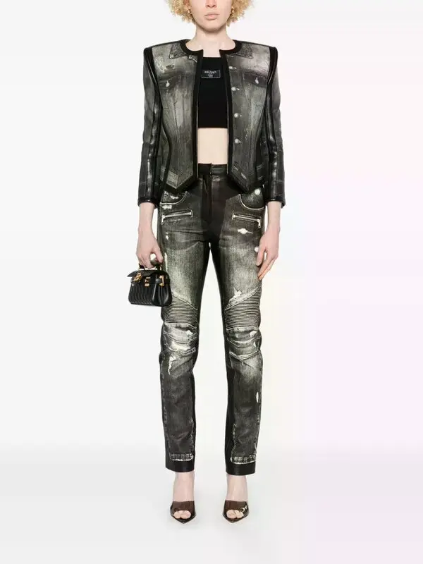 Balmain Denim-print Leather Jacket