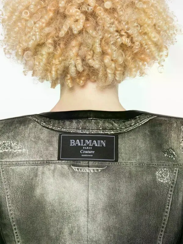 Balmain Denim-print Leather Jacket