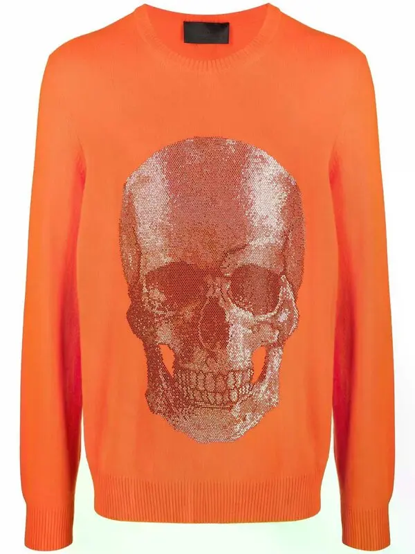 Philipp Plein Skull Print Crewneck Sweater - Orange