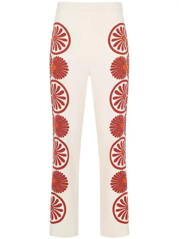 La DoubleJ Medallion-print Cropped Trousers - Neutrals